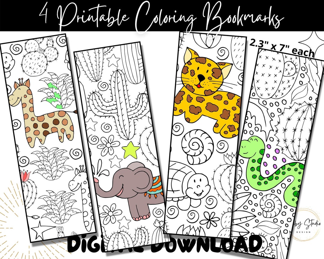 Printable Coloring Animal Bookmarks, Digital Book Marks, Cute Printable ...