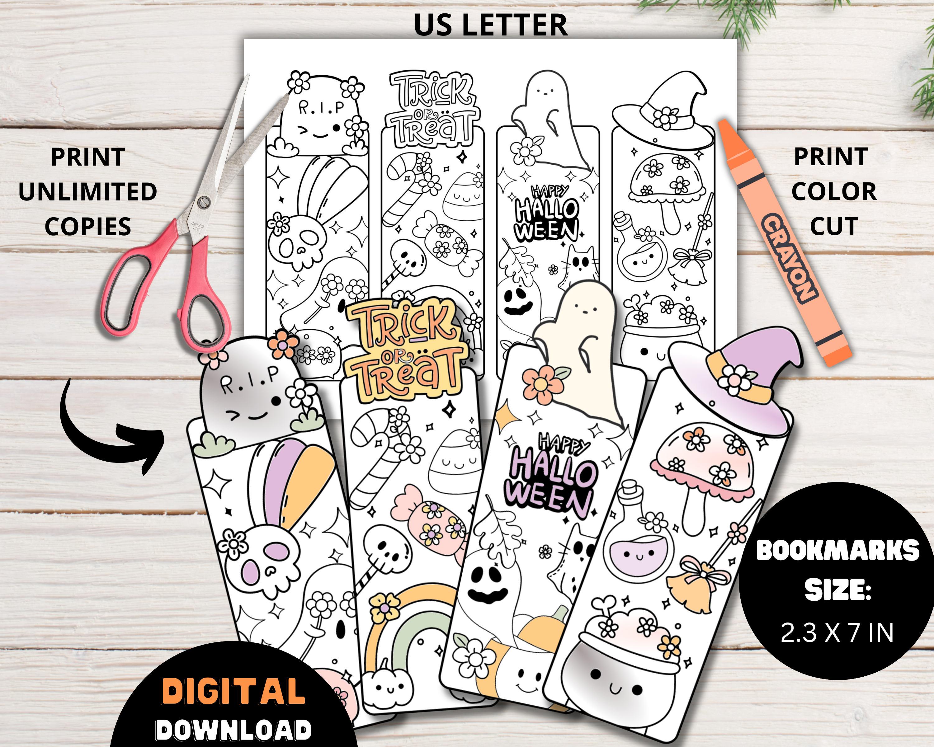 Cozy Halloween Coloring Bookmarks, 24 Spooky Cute Ghost & Creepy ...