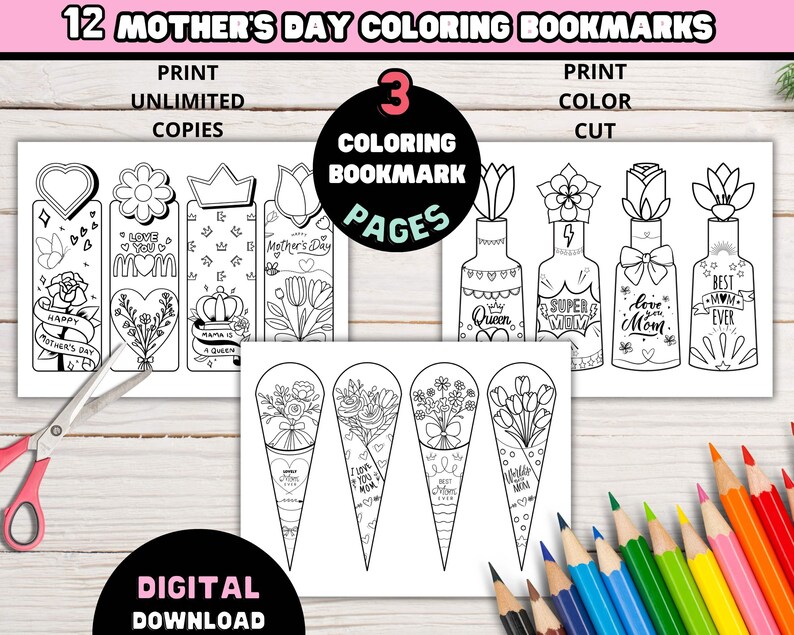 Printable Mothers Day Coloring Bookmarks Cards, Happy Mothers Day ...