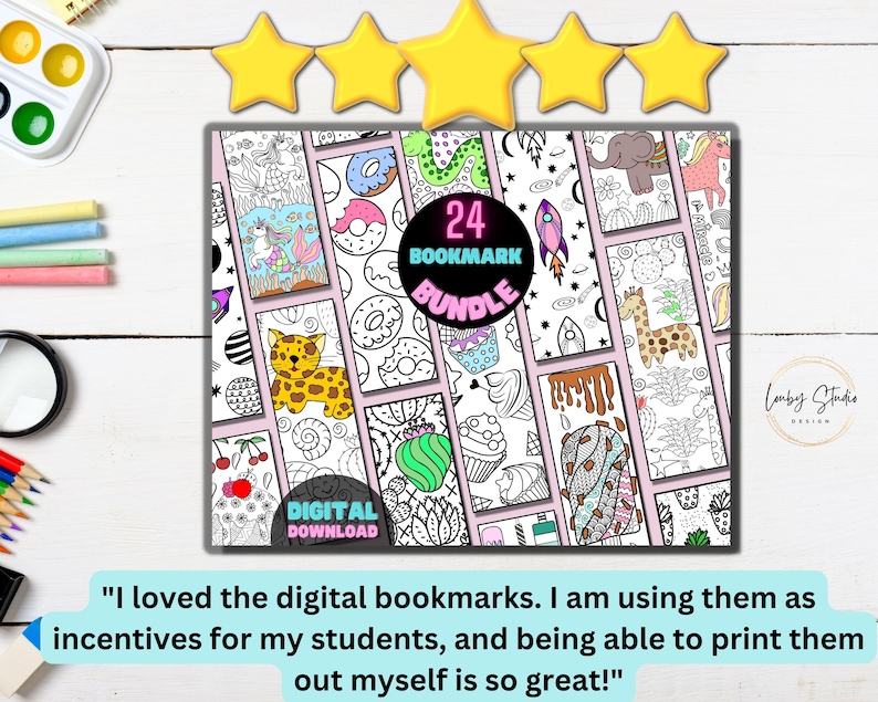 Printable Coloring Bookmarks Cute Digital Bookmark Set - Etsy