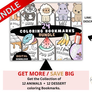 Printable Animals Coloring Bookmarks BUNDLE, Cute Animals Book Marks ...