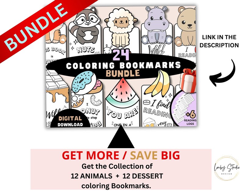 Printable Animals Coloring Bookmarks BUNDLE, Cute Animals Book Marks ...