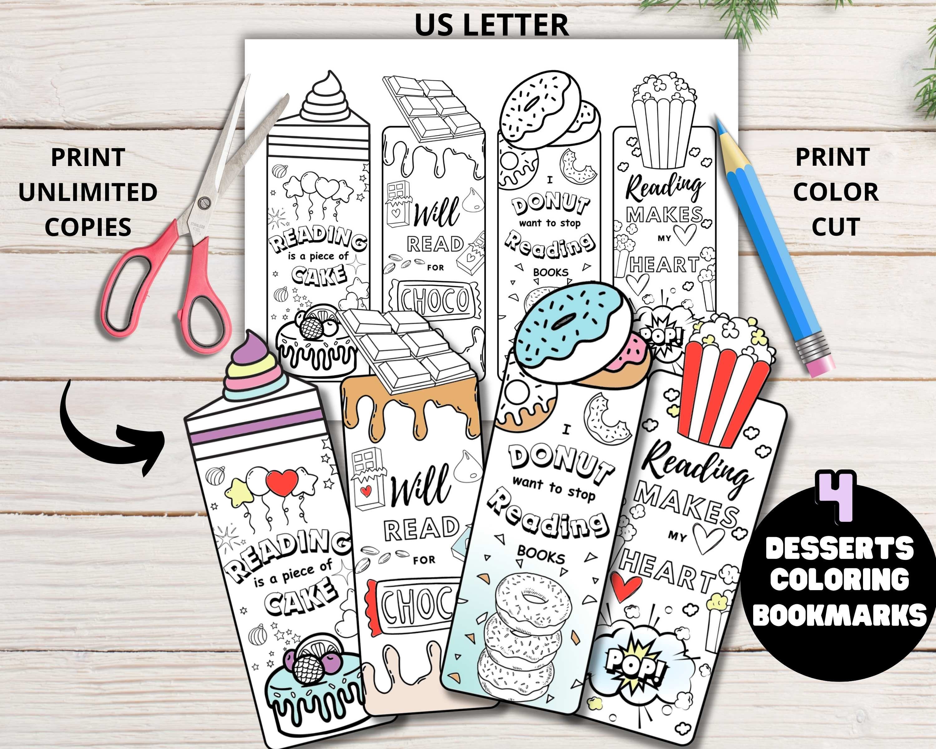 Printable Coloring Bookmarks BUNDLE, Dessert Coloring Book Marks, Kids ...