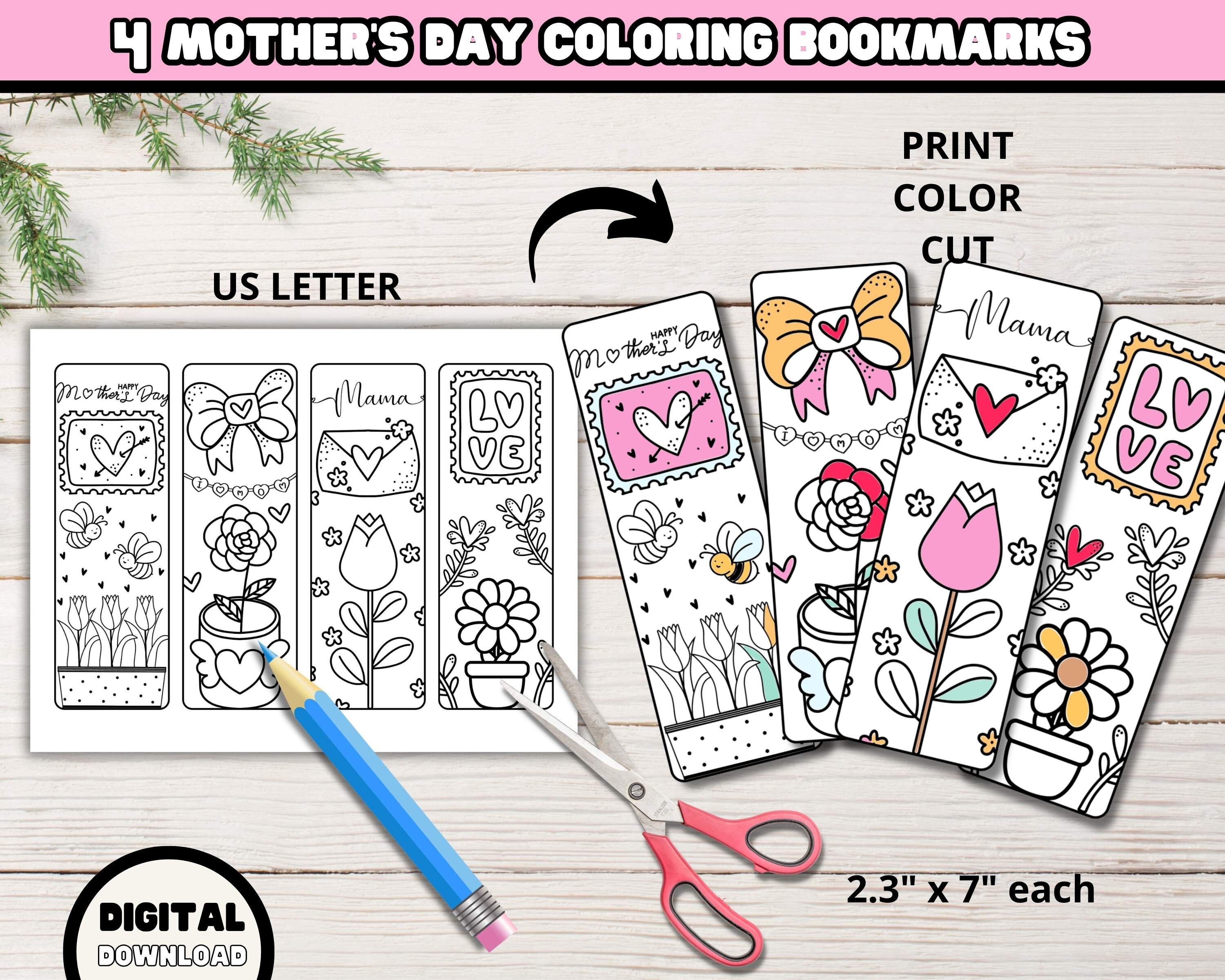 Mothers Day Coloring Bookmarks Cards, Happy Mothers Day Flowers ...