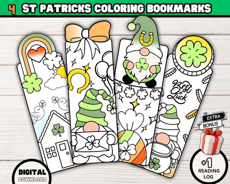 Gnome Coloring Bookmarks Printable Lucky St Patricks Day Coloring Page ...