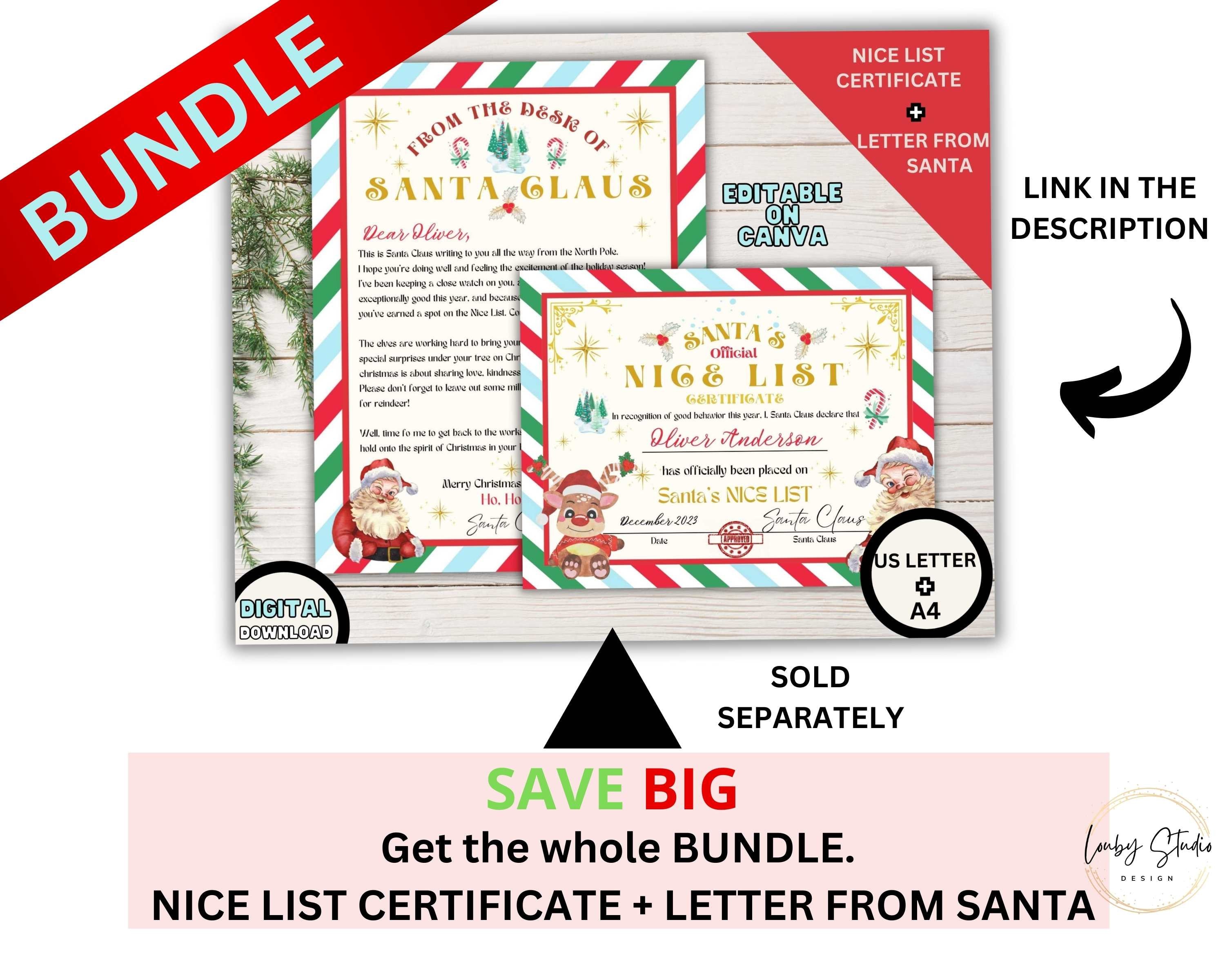EDITABLE Letter From Santa Printable Nice List Certificate, Christmas ...