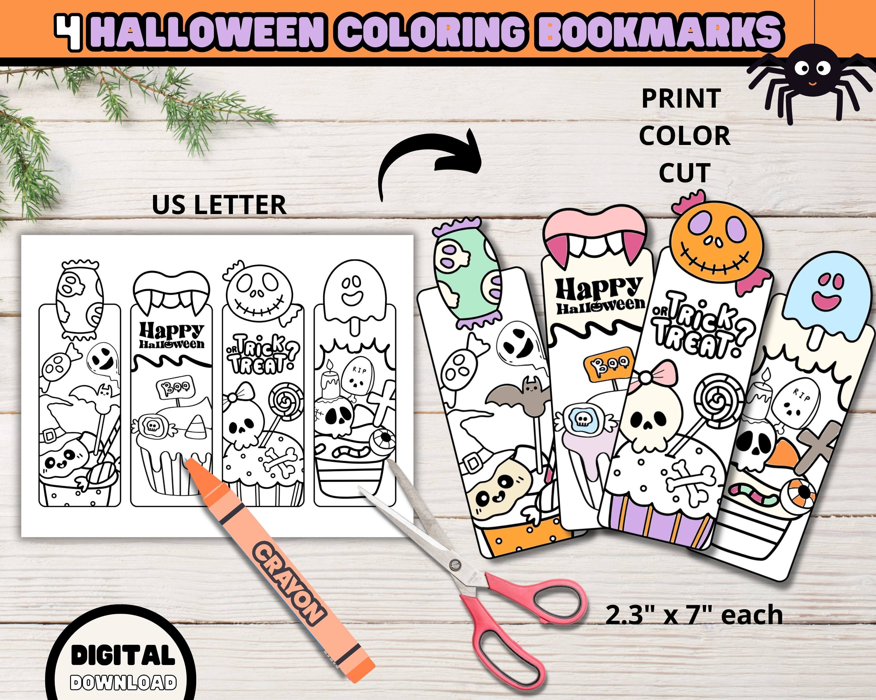 Halloween Cupcake Coloring Bookmarks, Cute Halloween Coloring Page, Boo ...