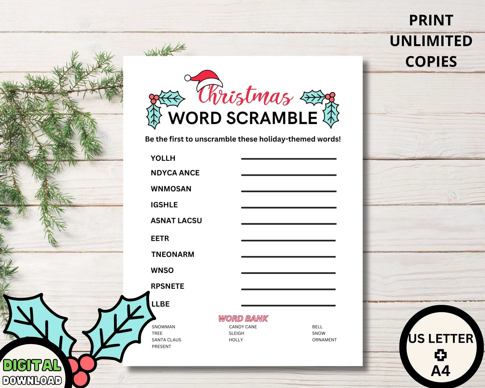 Christmas Word Games Bundle: Printable Holiday Activities (digital ...