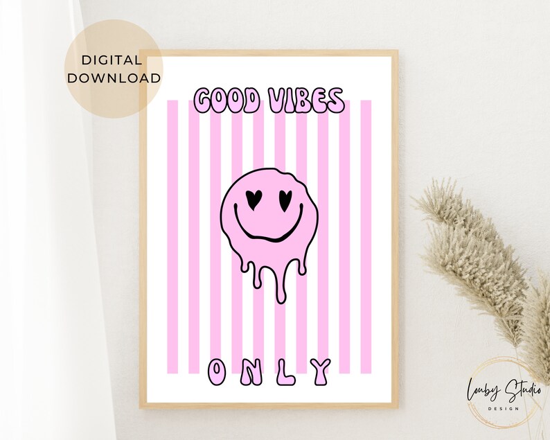 70s Droopy Melty Smiley Face Good Vibes Only Poster Indie Vsco - Etsy