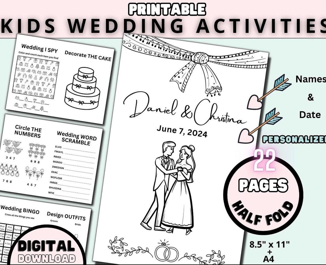 Kids Wedding Activity Book, Printable Wedding Coloring Book Pages ...