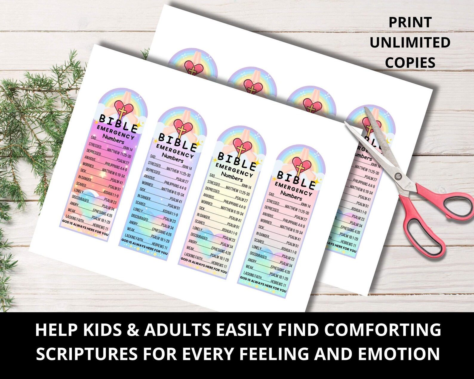 Bible Emergency Numbers Bookmarks, Emergency Bible Verse Bookmarks ...