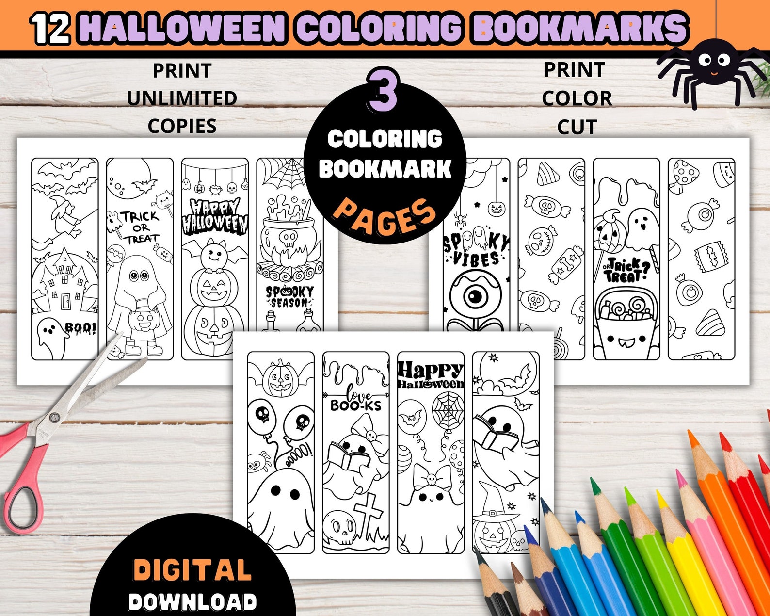Printable Halloween Coloring Bookmarks, Boo Basket Halloween Spooky ...