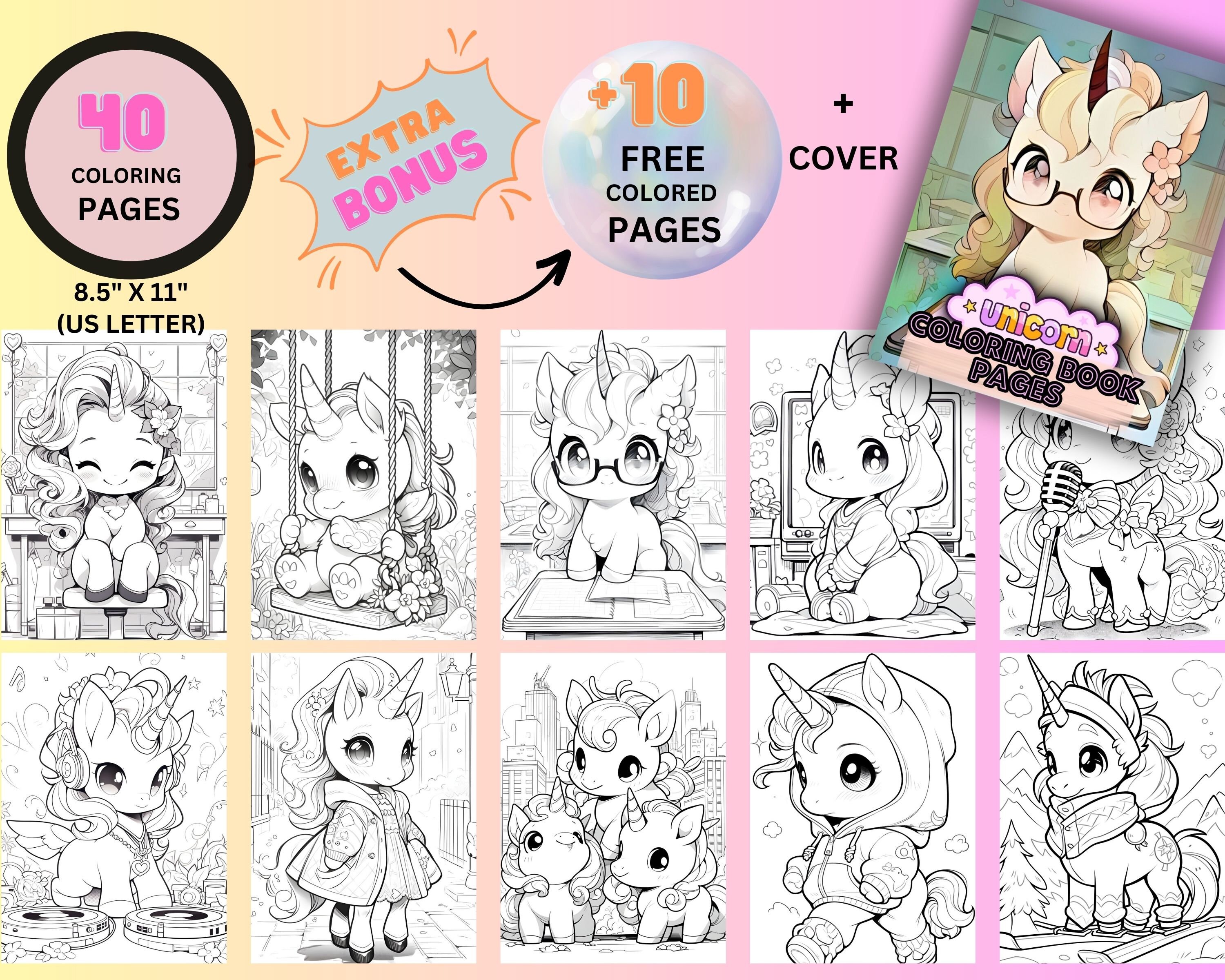 Cute Unicorn Fantasy Coloring Pages Book, Kawaii Coloring Page, Adults ...