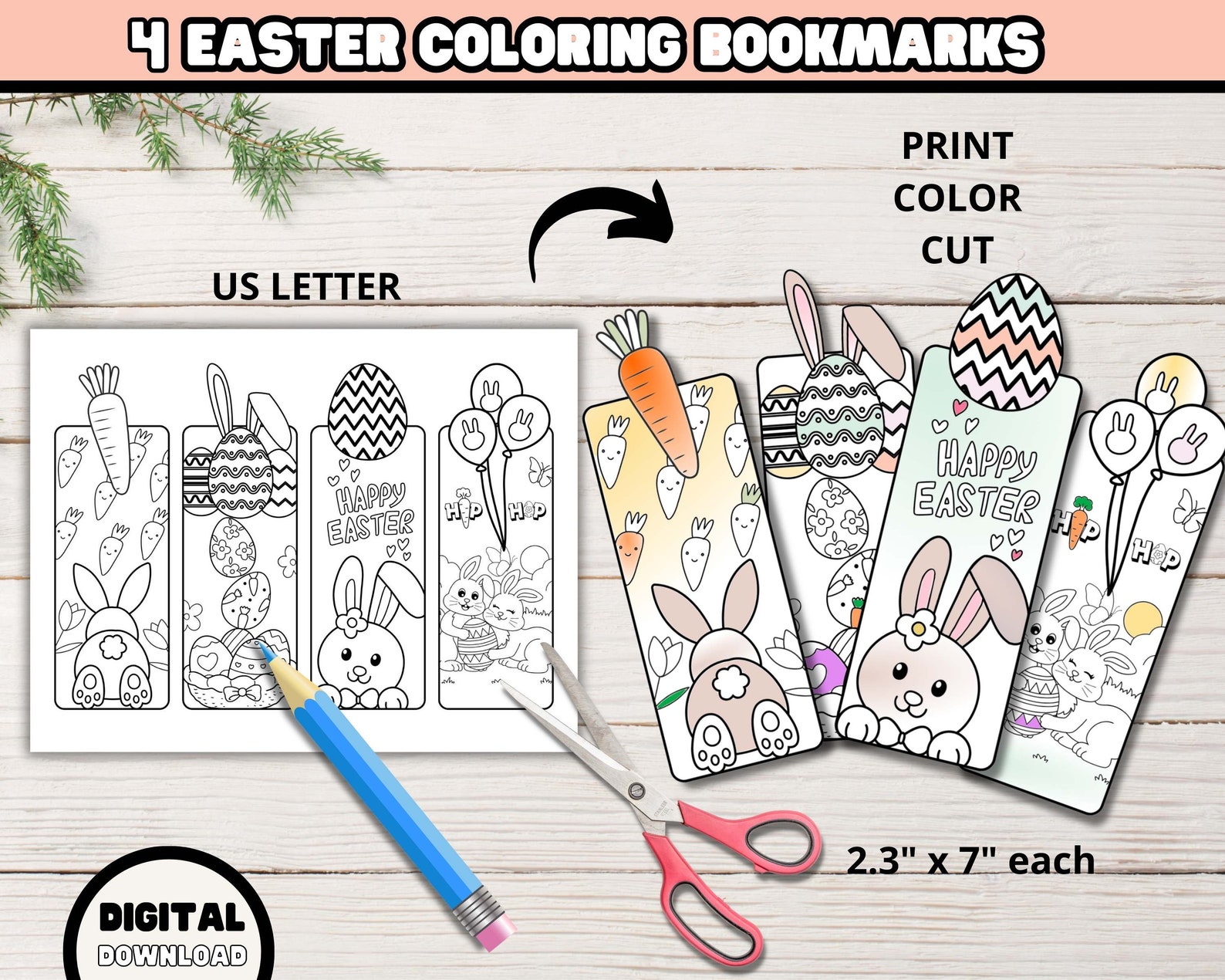 Easter Eggs Coloring Bookmarks, Printable Easter Bunny Coloring Book ...