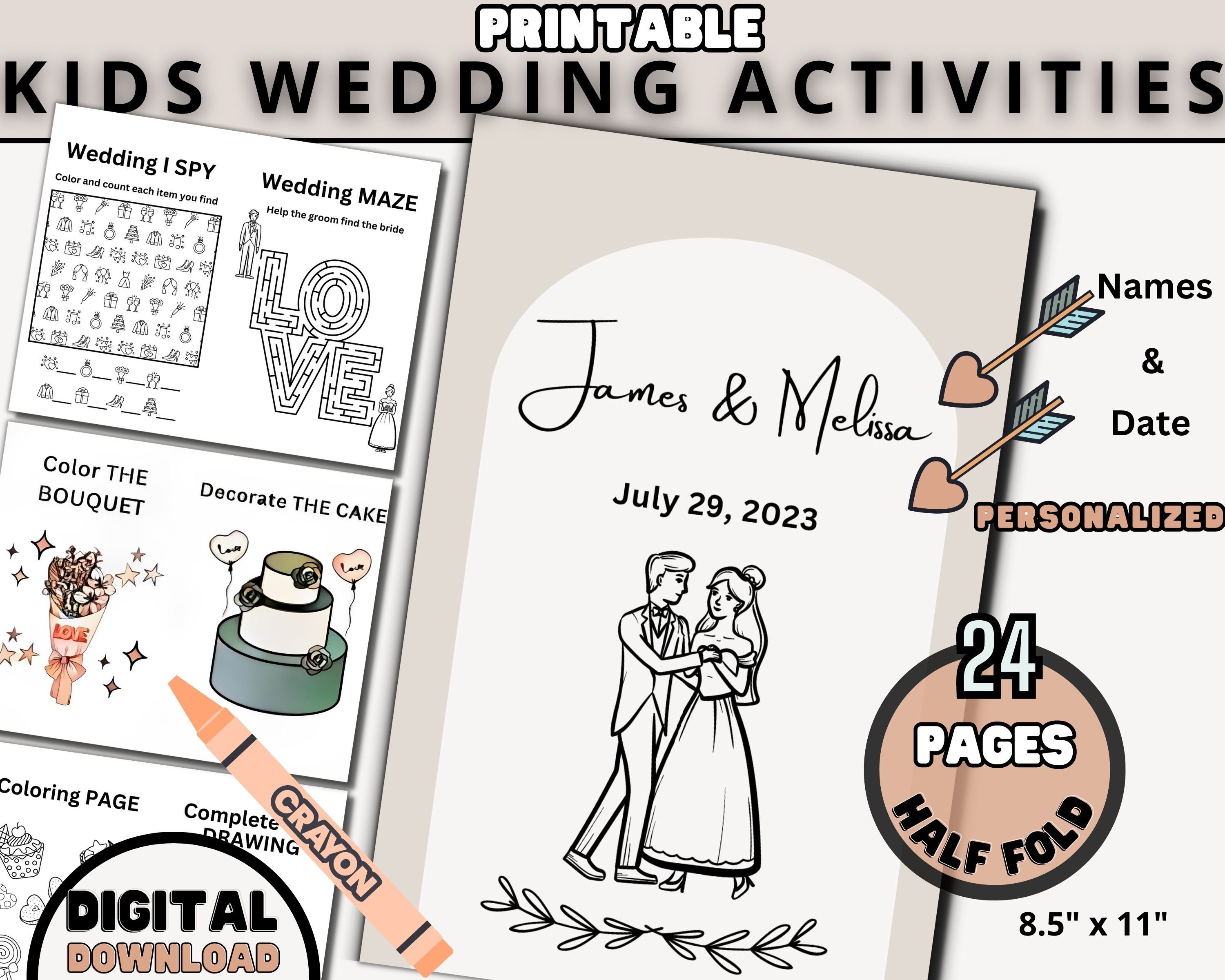 Kids Wedding Activity Book, Printable Wedding Coloring Book Pages ...