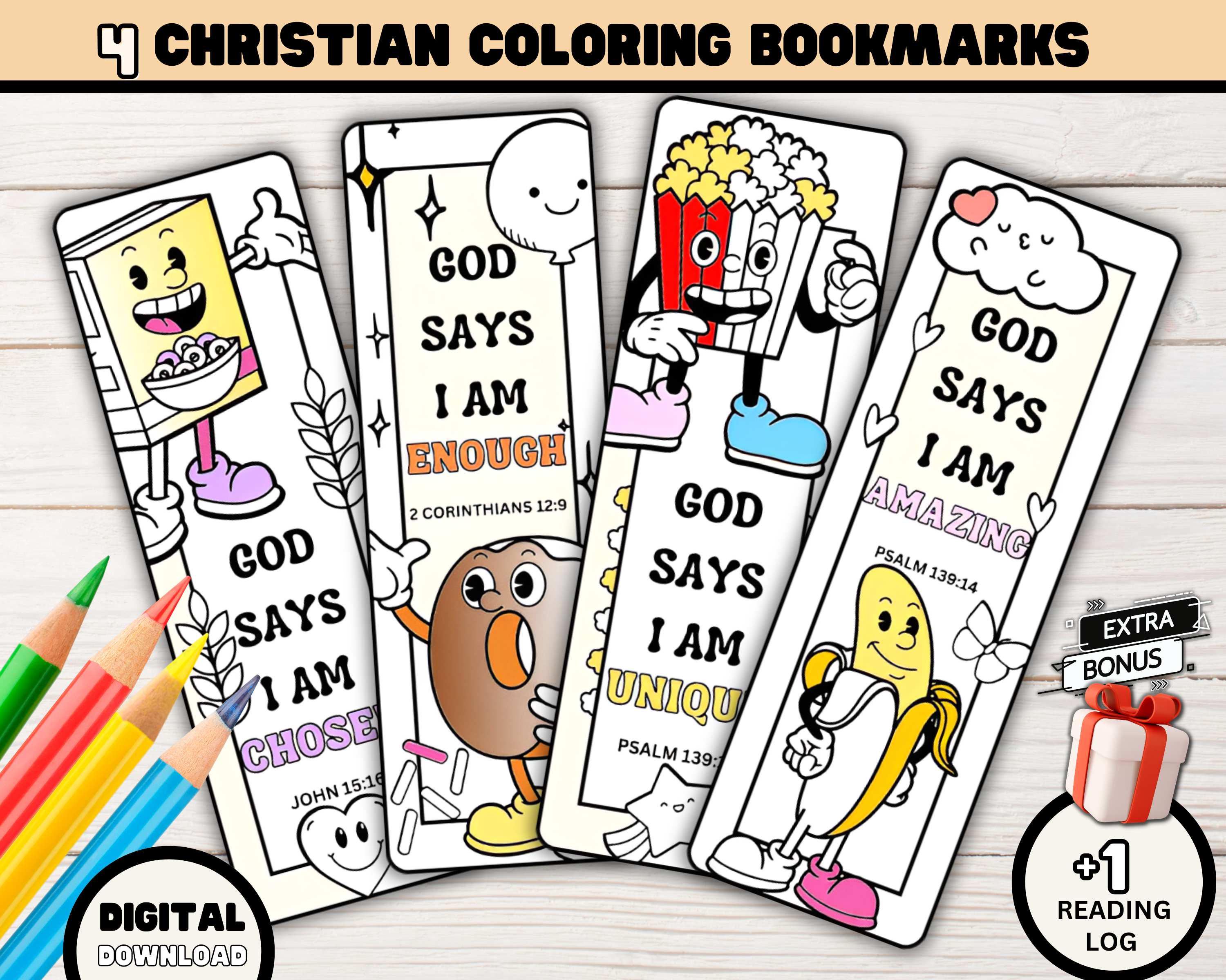 Christian Coloring Bookmarks for Kids: Scripture Activity (digital ...