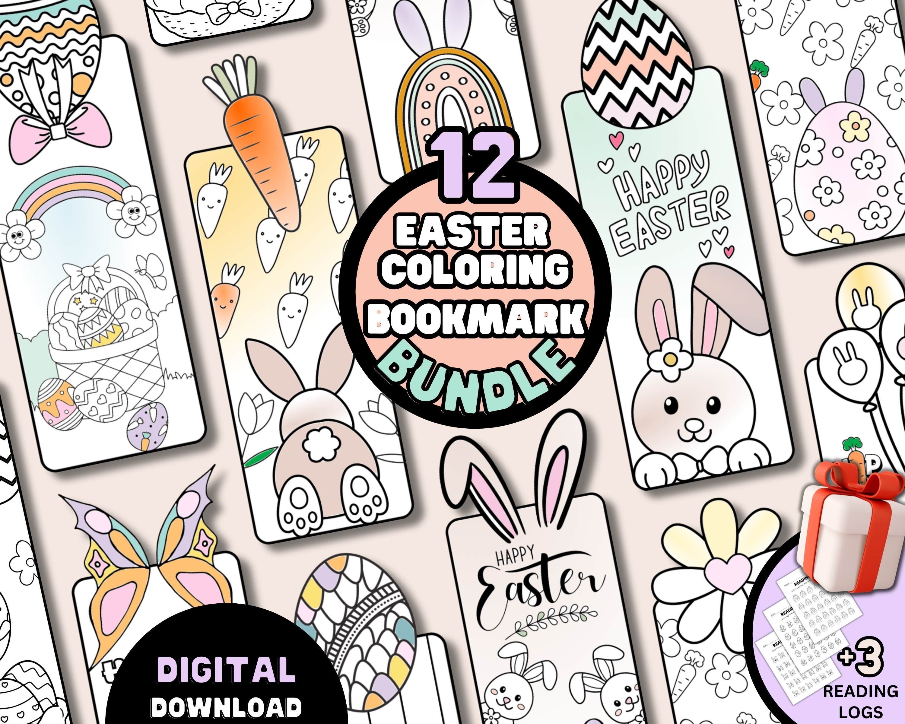 Easter Coloring Bookmarks BUNDLE, Printable Easter Eggs Coloring Pages ...