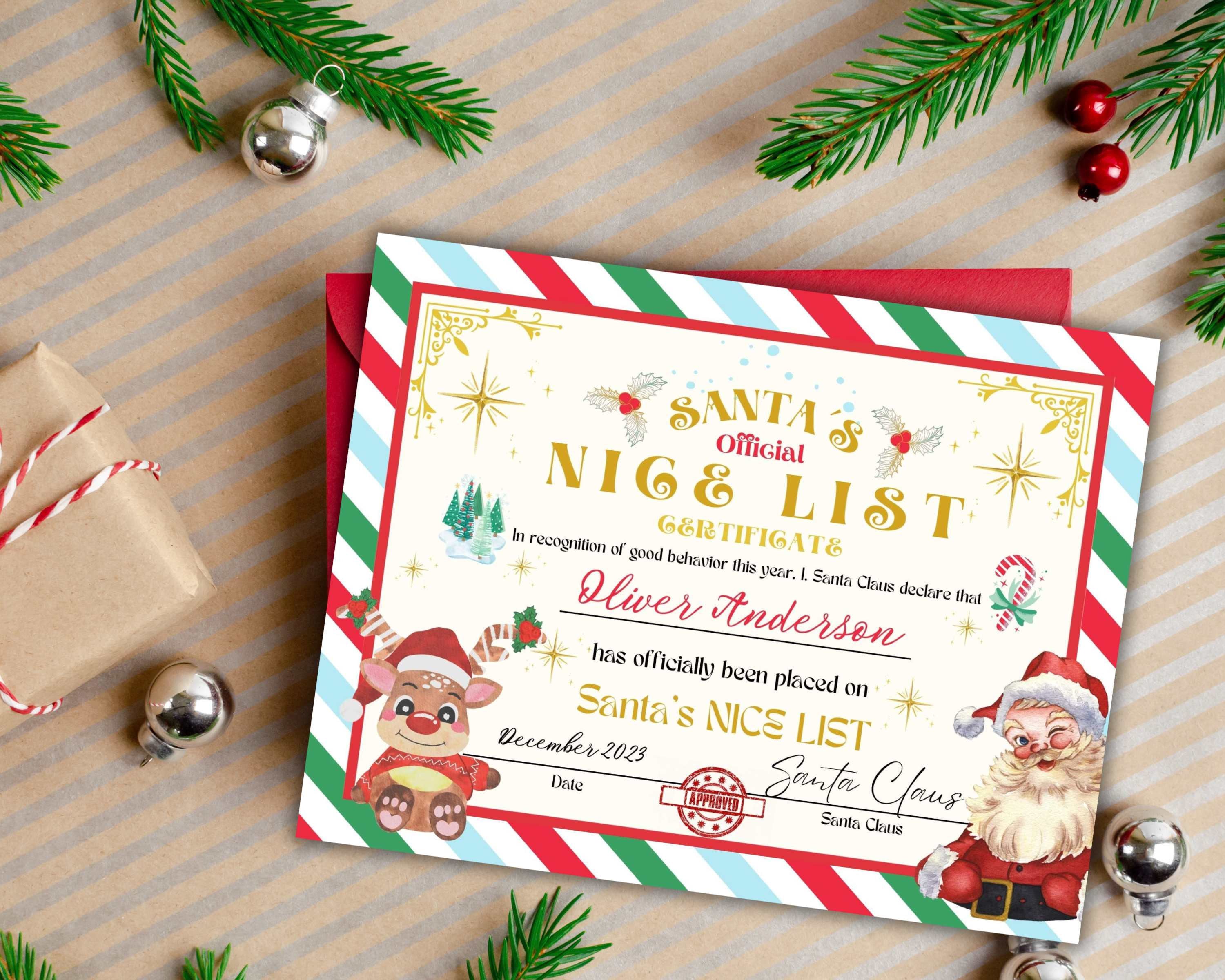 Santa Nice List Certificate EDITABLE Printable Christmas Eve Box Filler ...