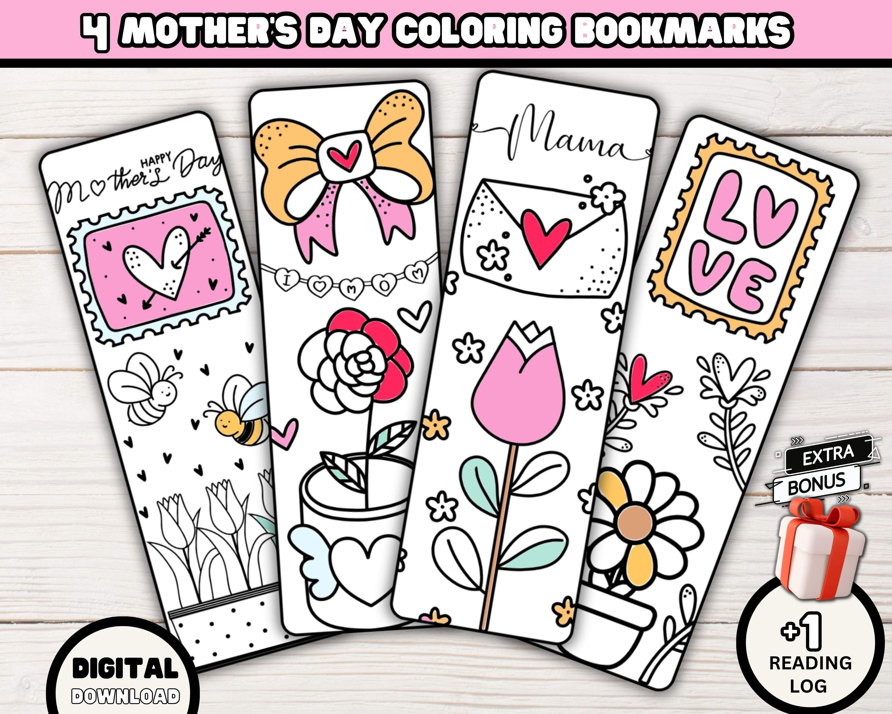 Mothers Day Coloring Bookmarks Cards, Happy Mothers Day Flowers ...