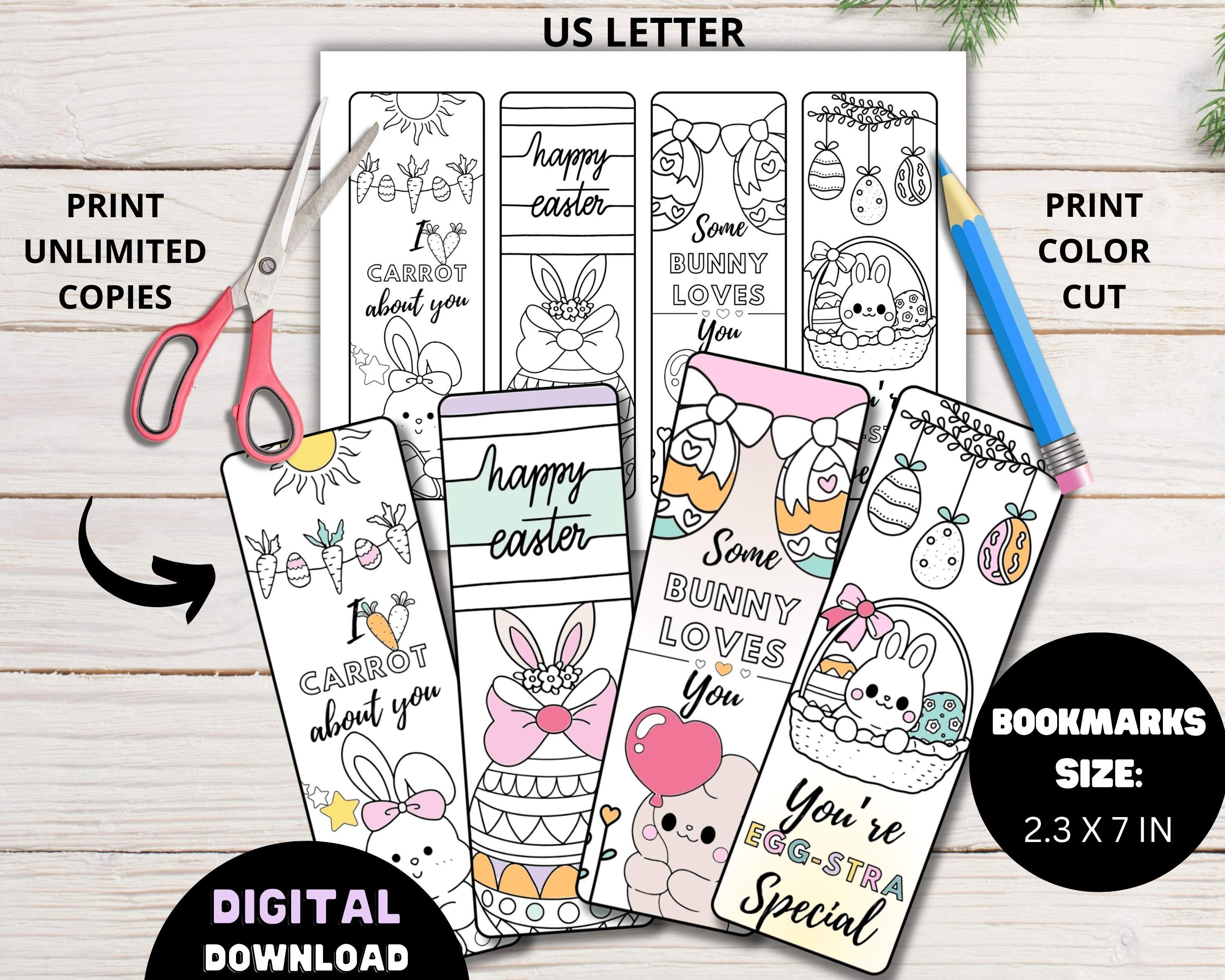 Easter Coloring Bookmarks Pages BUNDLE, Printable Easter Eggs Coloring ...