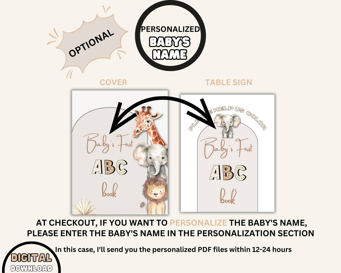 Baby Alphabet Book, Printable Baby Shower Abc Book, Animal Alphabet ...