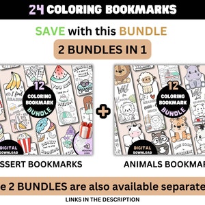 Printable Coloring Bookmarks BUNDLE, Cute Animals Book Marks, Birthday ...