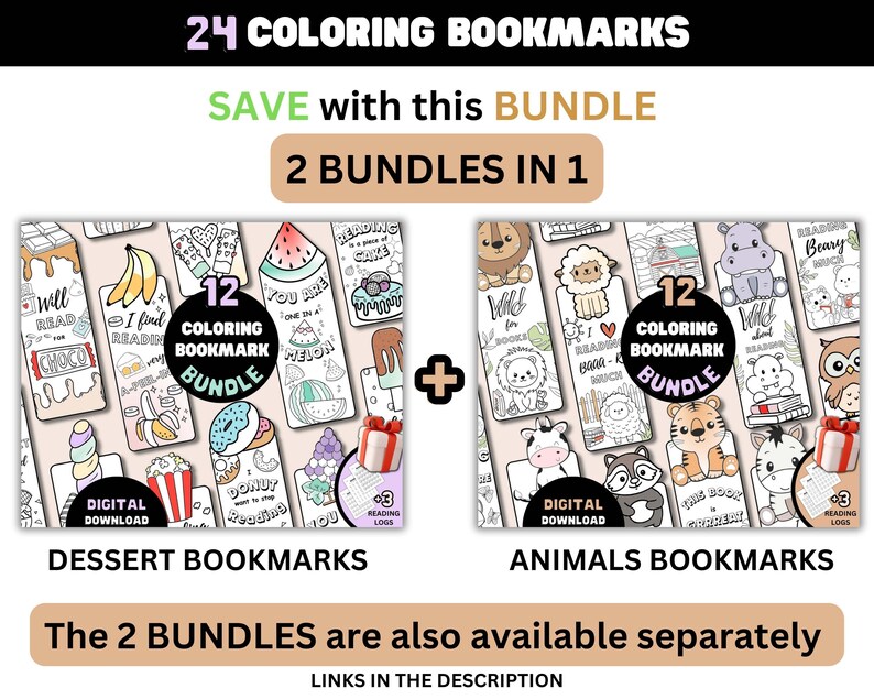 Printable Coloring Bookmarks BUNDLE, Cute Animals Book Marks, Birthday ...
