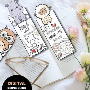 Printable Animals Coloring Bookmarks BUNDLE, Cute Animals Book Marks ...