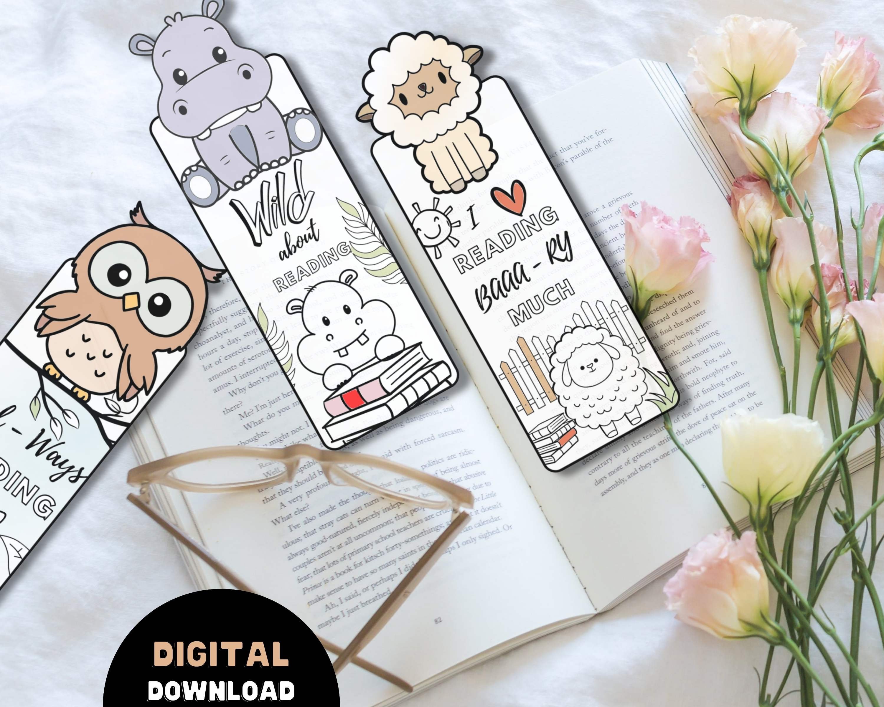 Printable Animals Coloring Bookmarks BUNDLE, Cute Animals Book Marks ...