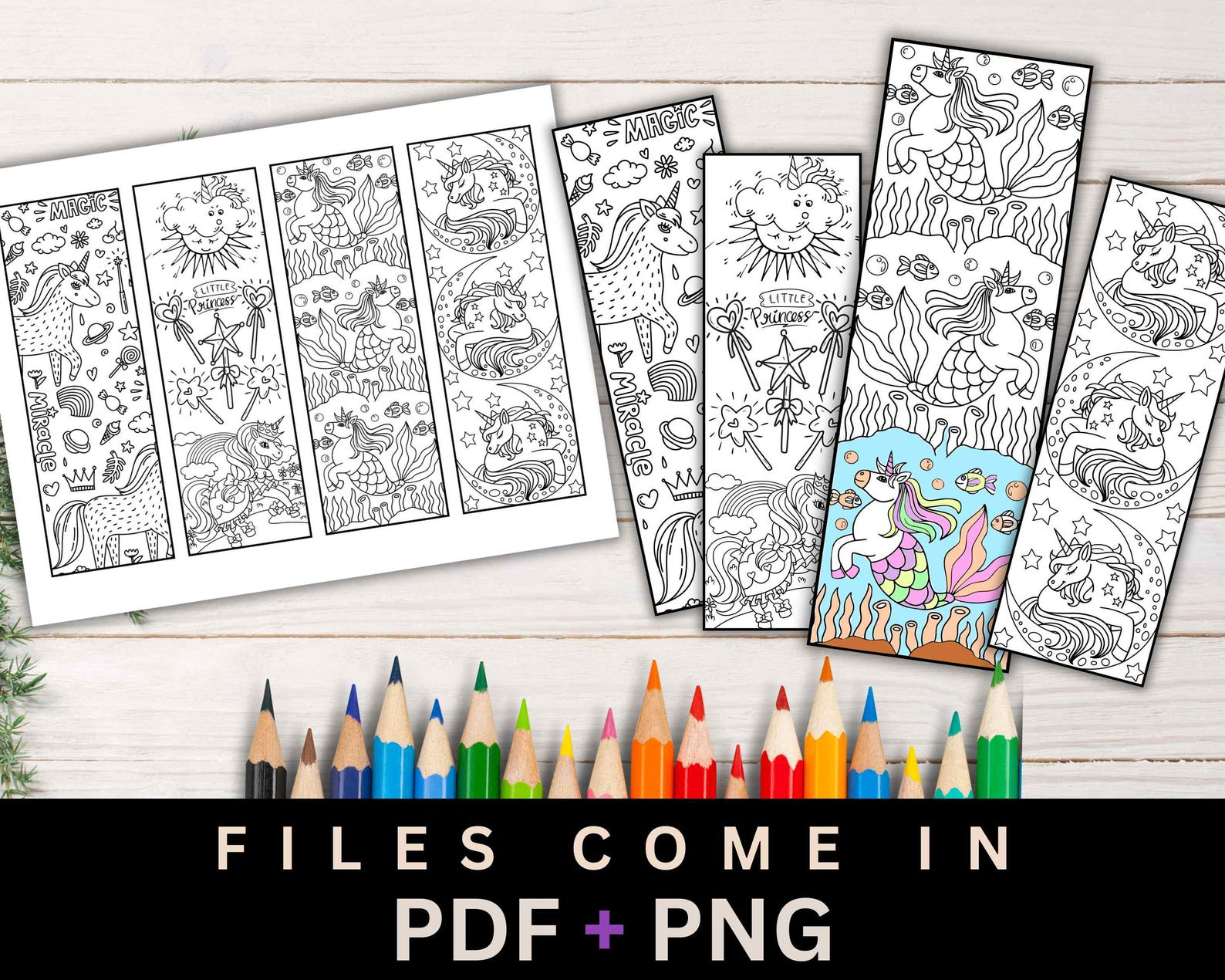 Printable Unicorn Coloring Page, Cute Girls Coloring Bookmarks, Digital ...