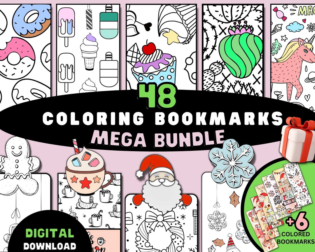 Printable Coloring Bookmarks BUNDLE, Cute Christmas Coloring Bookmarks ...