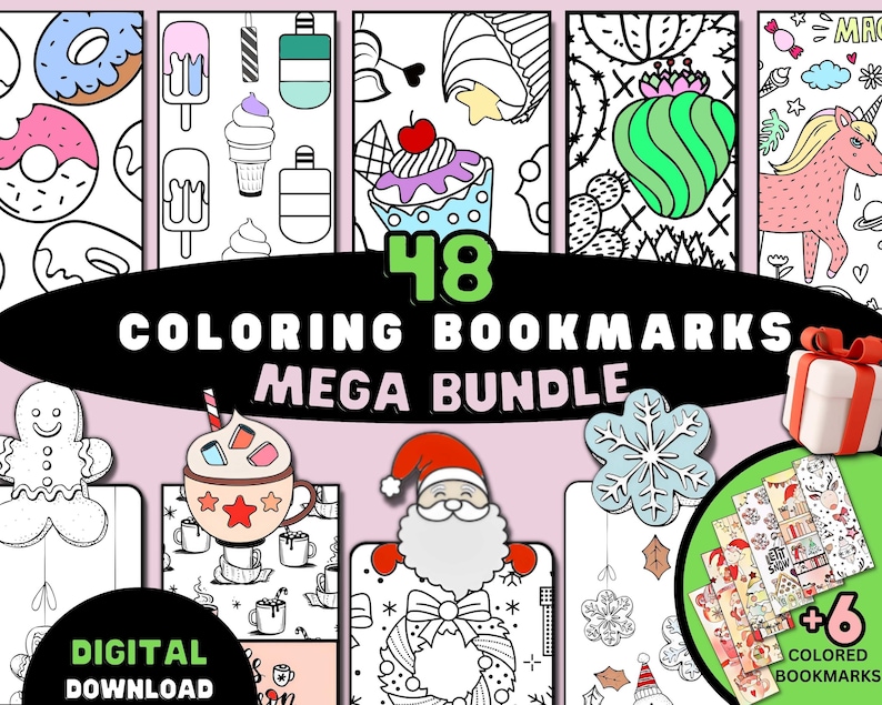 Printable Coloring Bookmarks BUNDLE, Cute Christmas Coloring Bookmarks ...