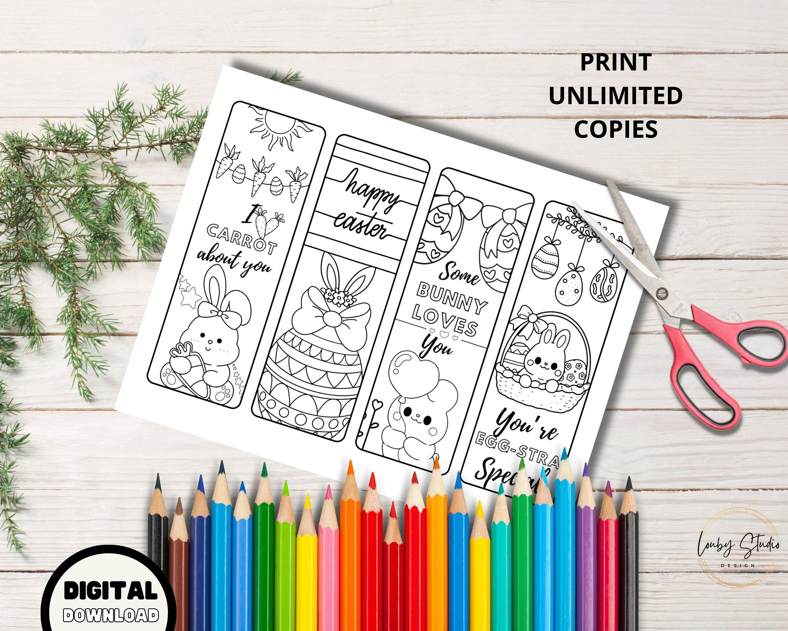 Printable Easter Bunny Coloring Bookmarks, Happy Easter Class Gift ...