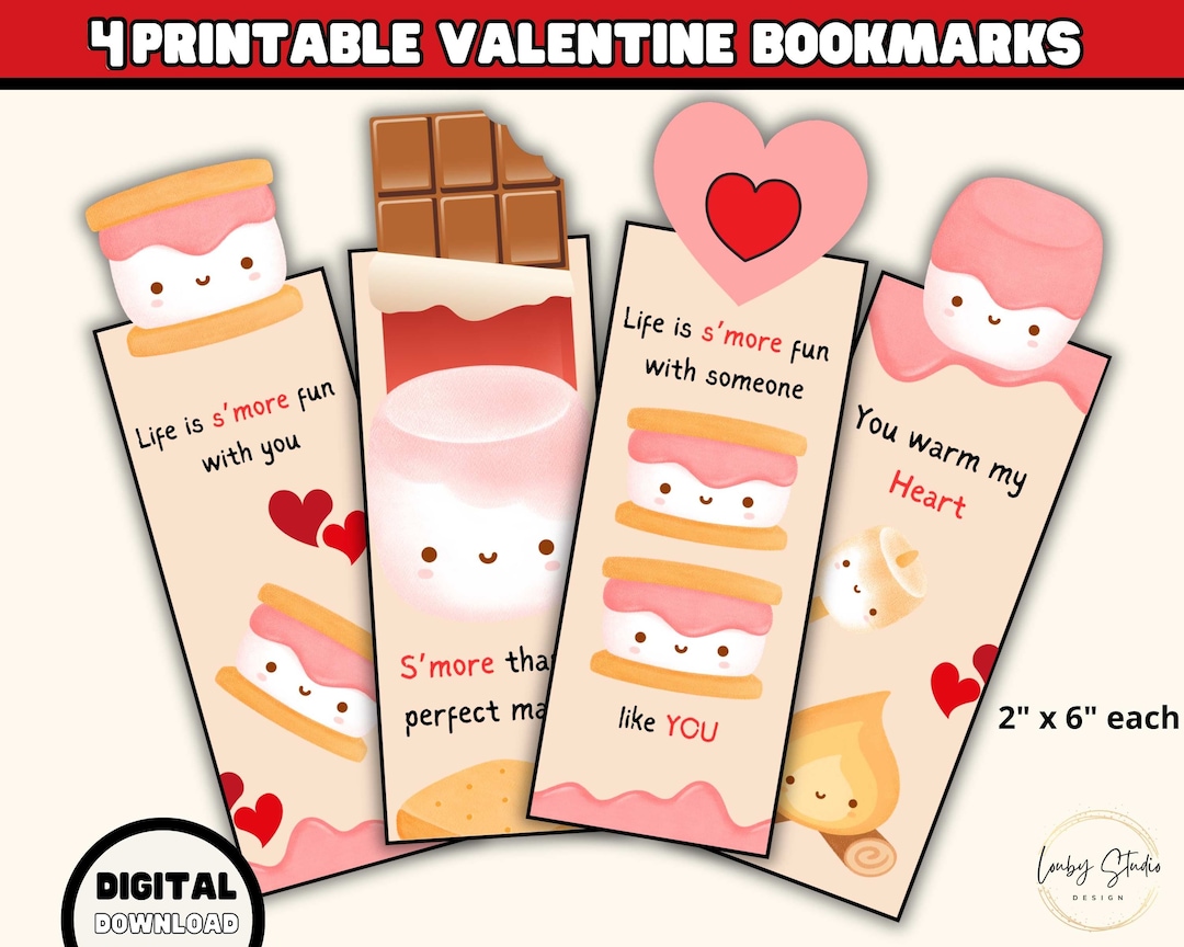 Smores Valentine Bookmarks Cards, Classroom Valentine Cards, Printable ...