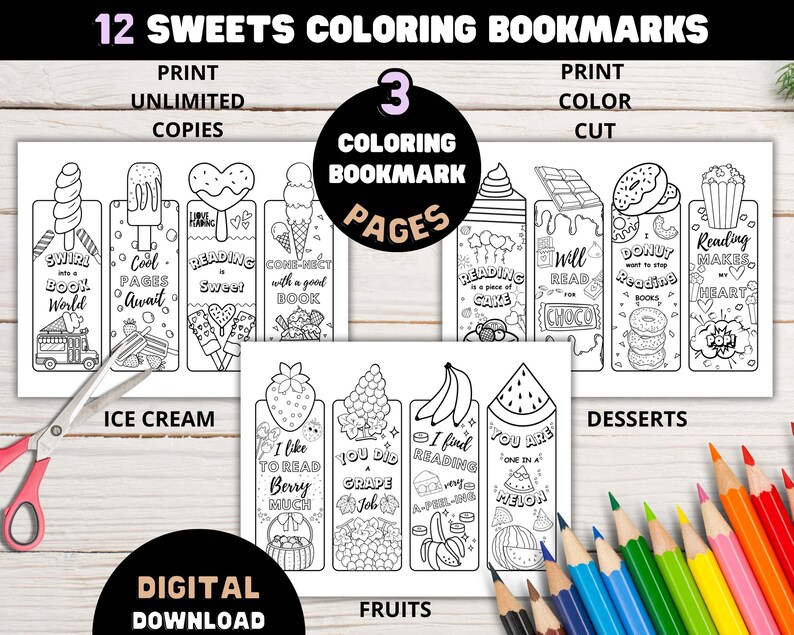 Printable Coloring Bookmarks BUNDLE, Cute Animals Book Marks, Birthday ...