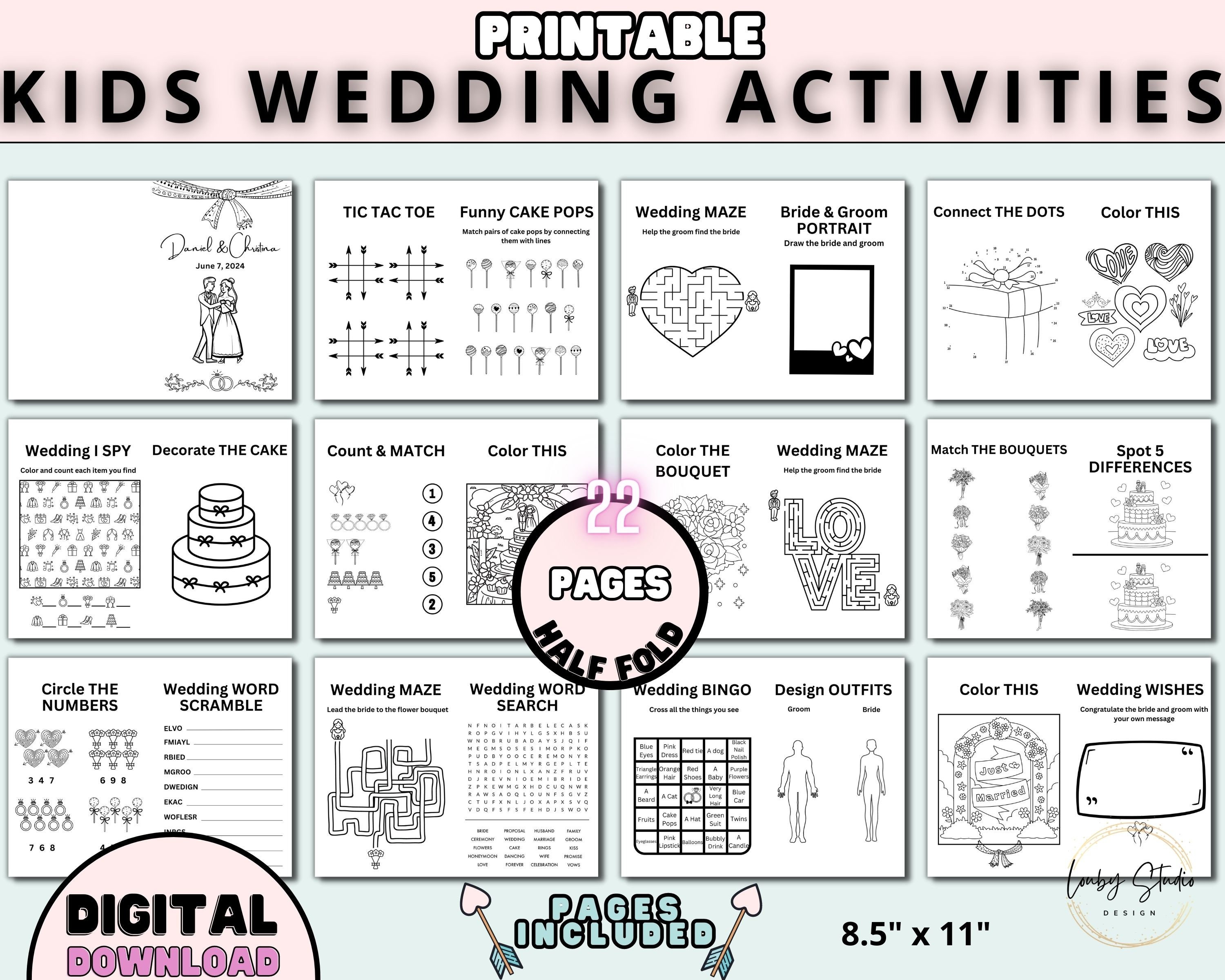 Kids Wedding Activity Book, Printable Wedding Coloring Book Pages ...