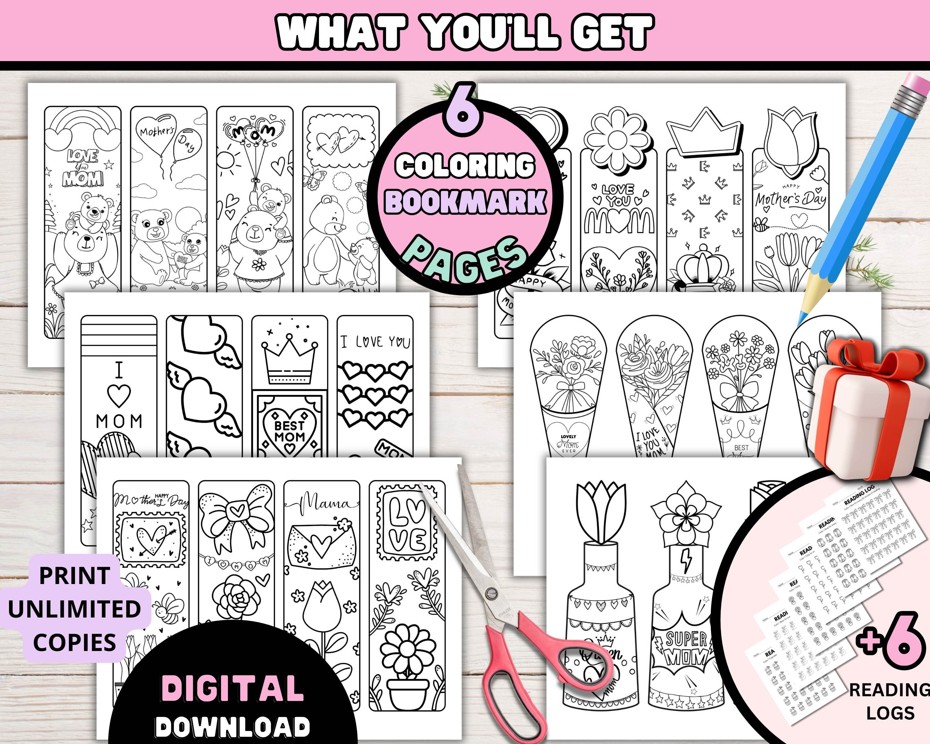 Happy Mothers Day Coloring Pages Bookmarks, Printable Mothers Day ...