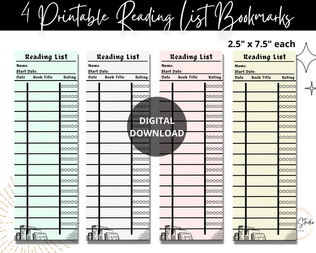 Printable Reading List Bookmark, Printable Book Mark Tracker, Library ...