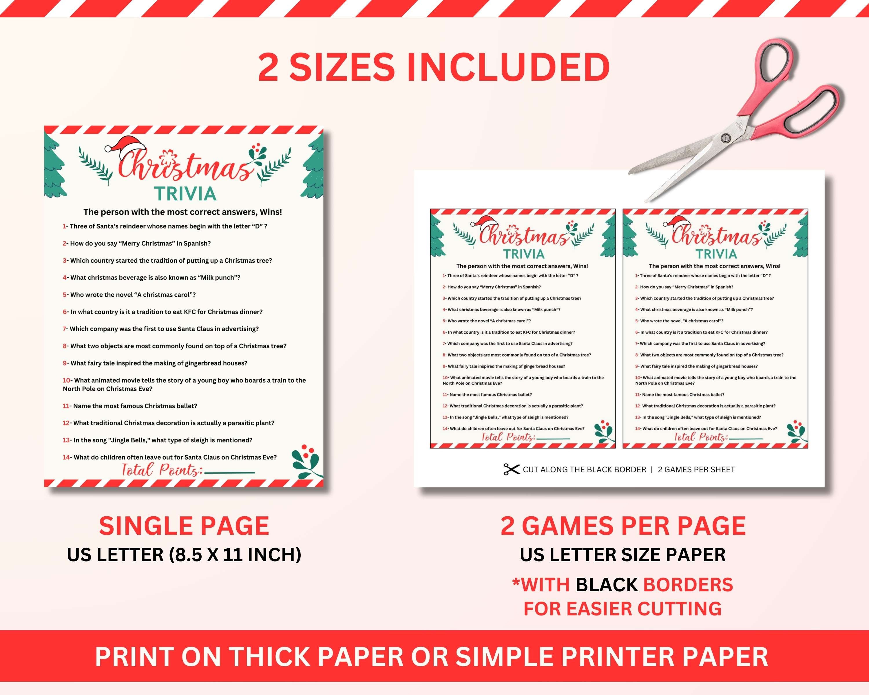 Christmas Trivia Game Printable Holiday Trivia Game for Adults ...