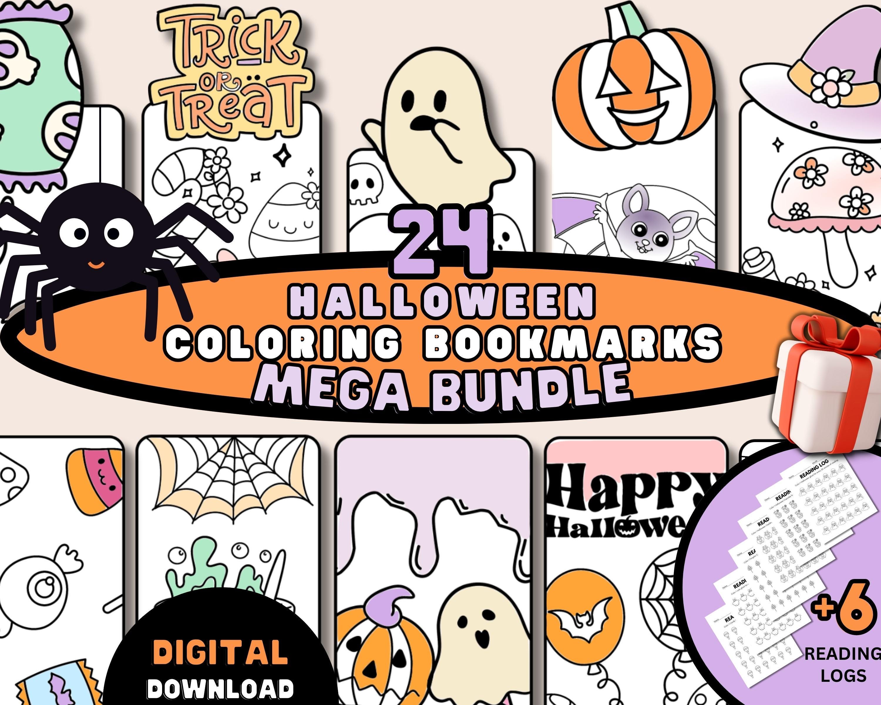 Cozy Halloween Coloring Bookmarks, 24 Spooky Cute Ghost & Creepy ...