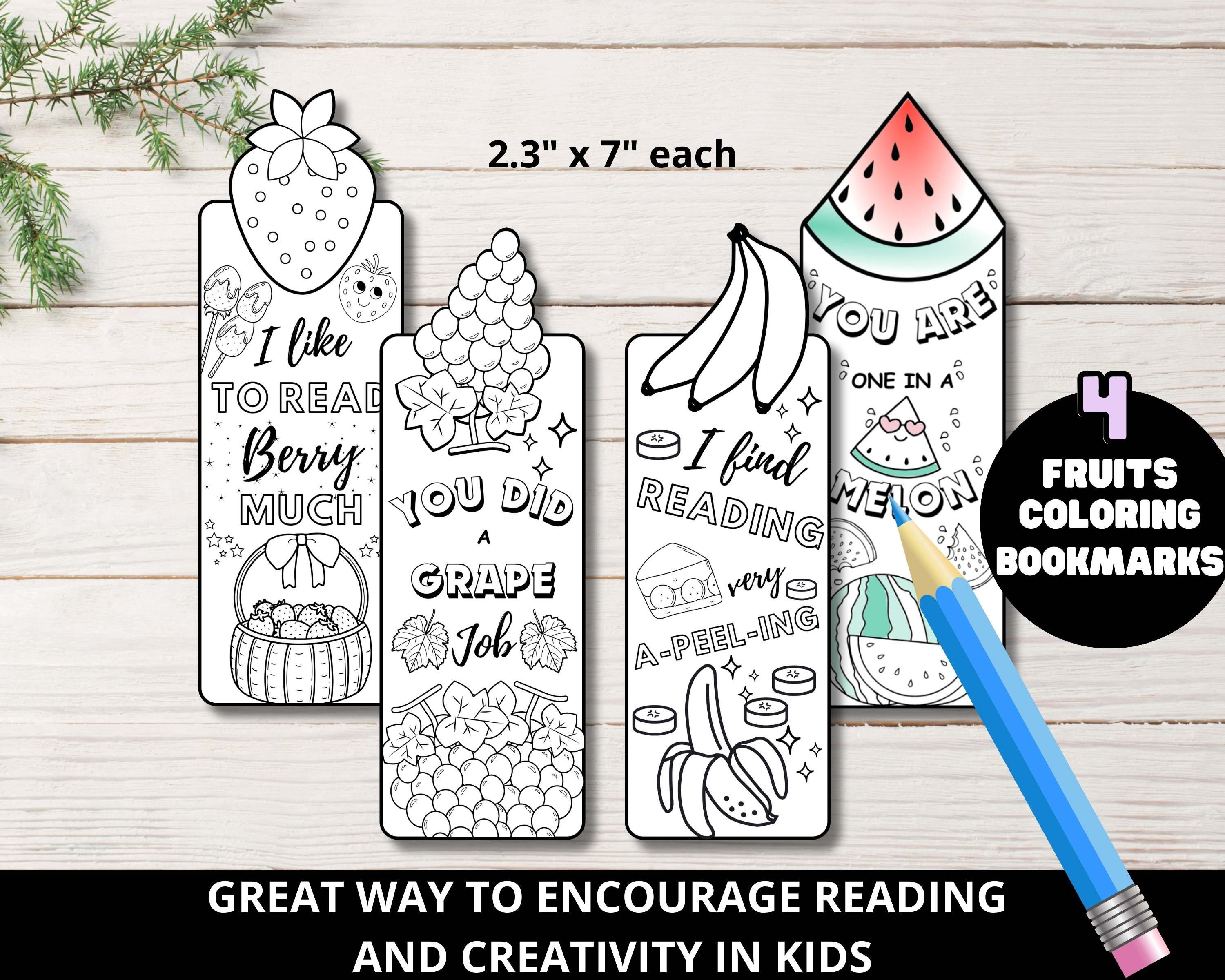 Printable Coloring Bookmarks, Cute Fruits Coloring Book Marks, Kids ...