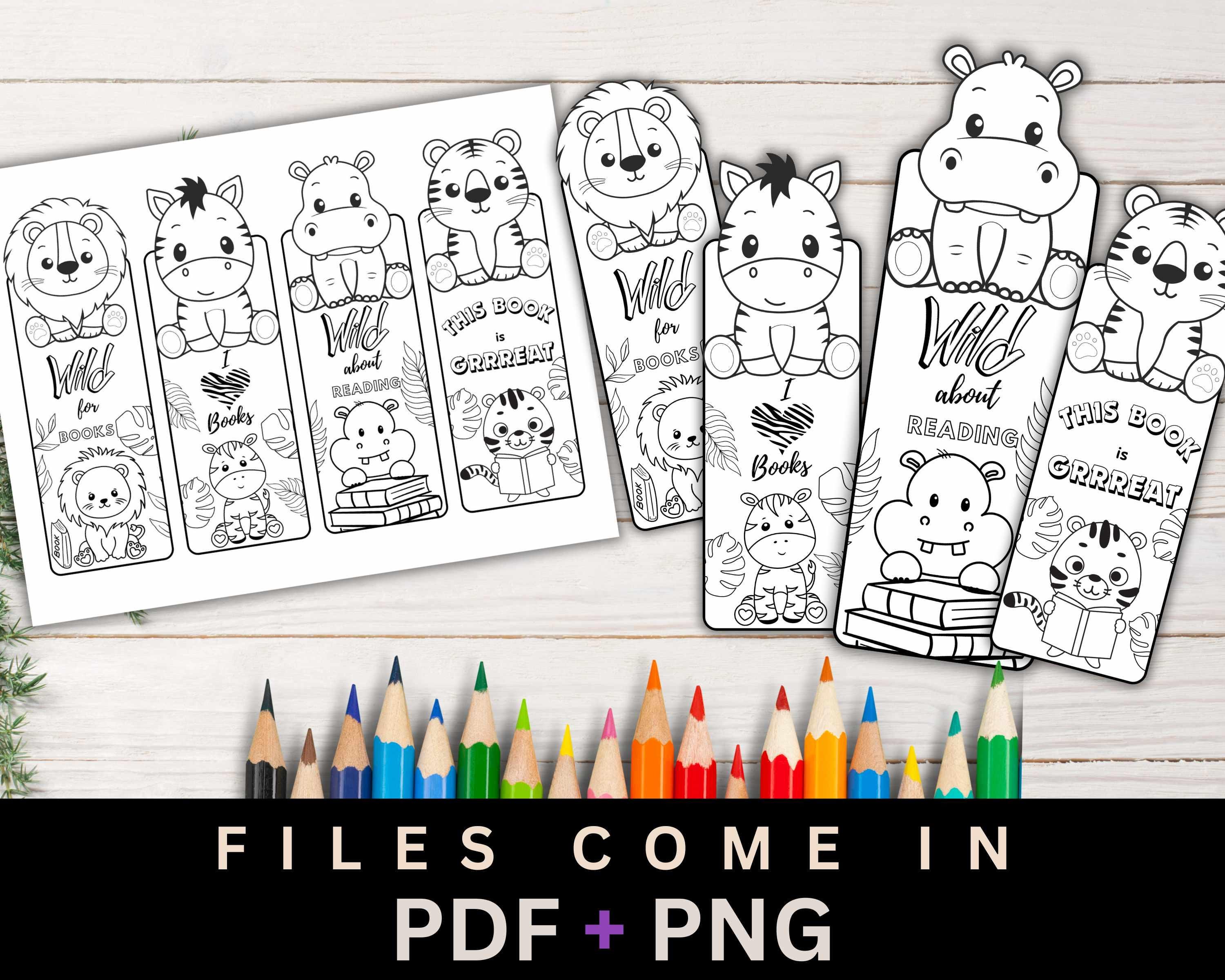 Safari Animals Printable Coloring Bookmarks, Coloring Page Book Marks ...