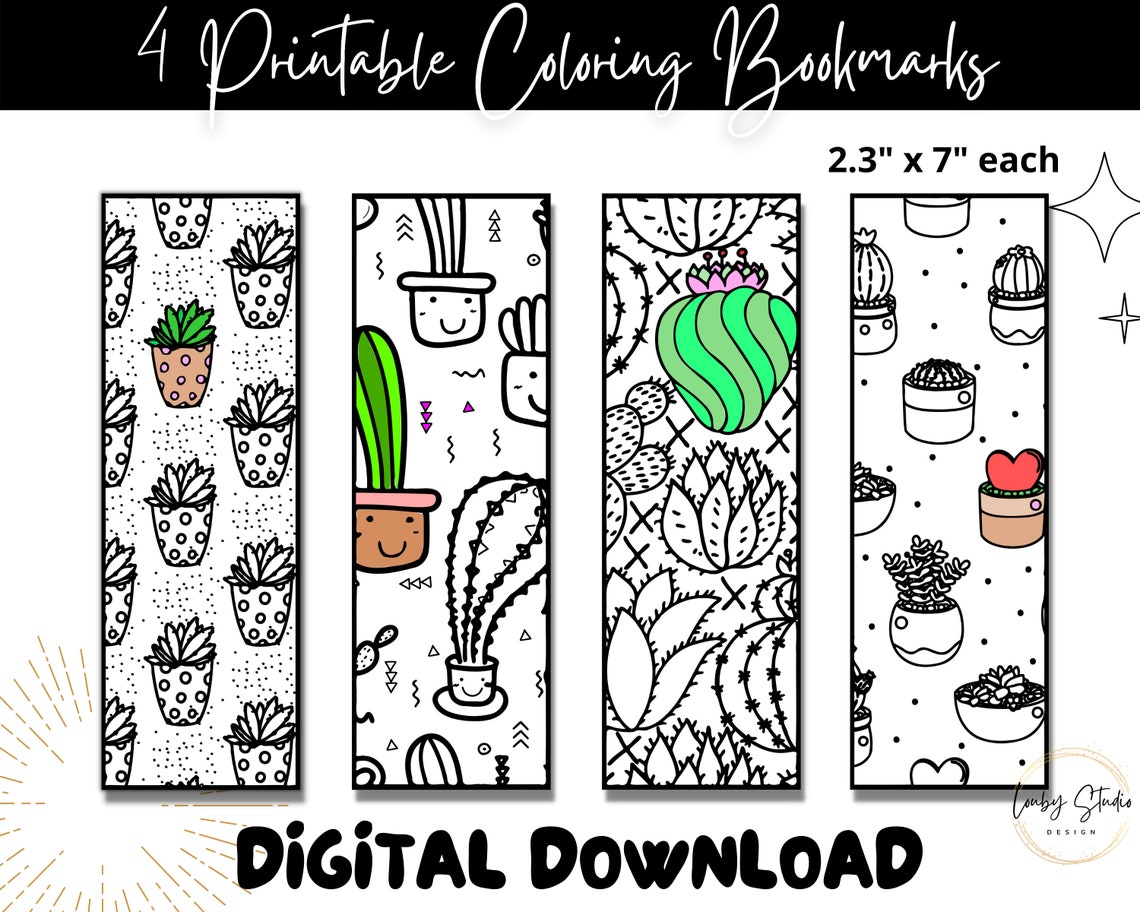 Printable Coloring Bookmarks Digital Book Marks Cute | Etsy