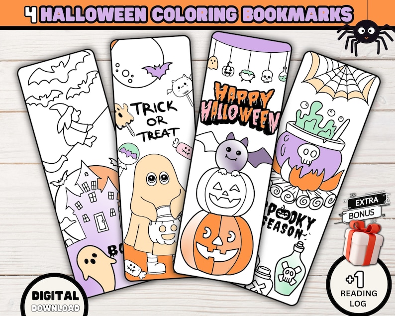 Halloween Coloring Bookmarks, Kids Halloween Coloring Page Classroom ...