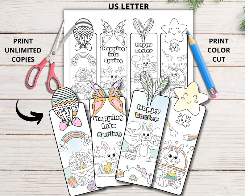 Easter Coloring Bookmarks BUNDLE, Printable Easter Eggs Coloring Pages ...