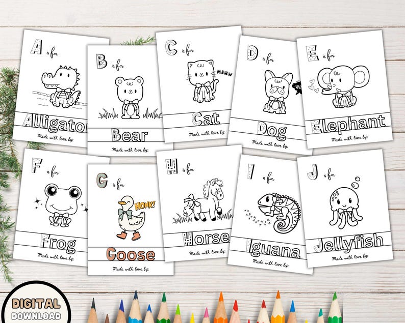 Silly Goose Baby Shower Coloring ABC Book, Alphabet Guest Book Unique ...