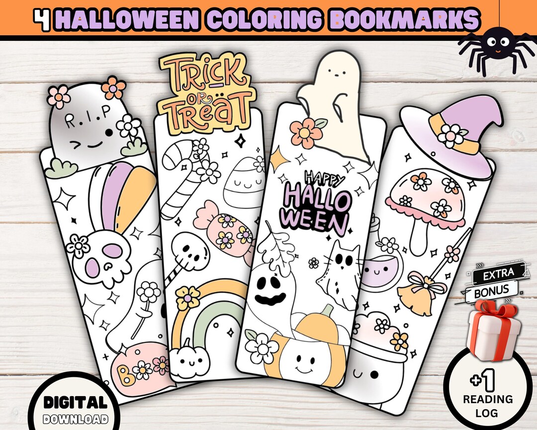 Groovy Halloween Coloring Bookmarks, Retro Halloween Coloring Page for ...