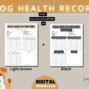 Dog Health Record, Printable Dog Shot Record, Puppy and Dog Vaccination ...