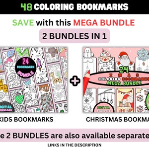 Printable Coloring Bookmarks BUNDLE, Cute Christmas Coloring Bookmarks ...