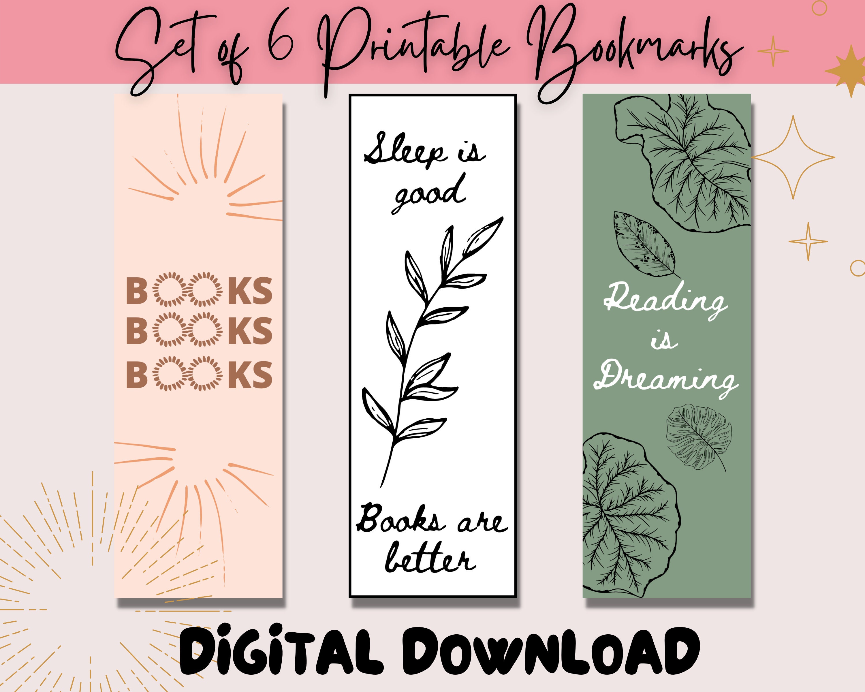 Botanical Printable Bookmarks, Boho Book Mark, Book Lover Gift, Cute ...